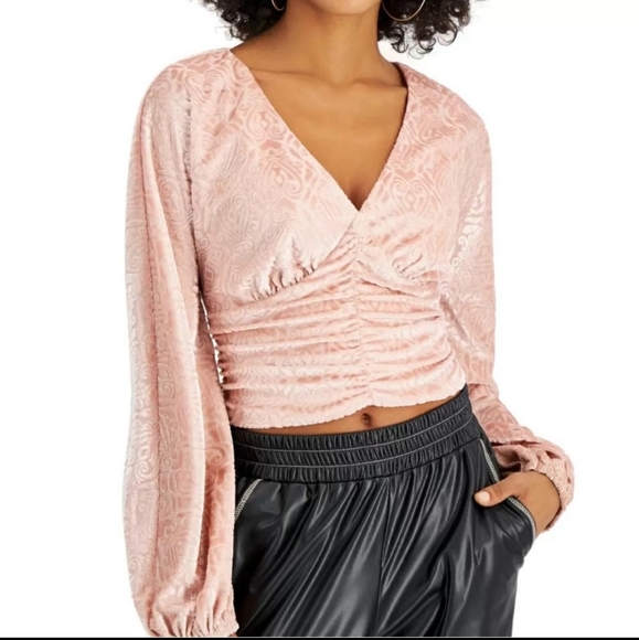 Self Esteem | Tops | Nwt Velvet Pink Burnout Ruched Top With Balloon ...